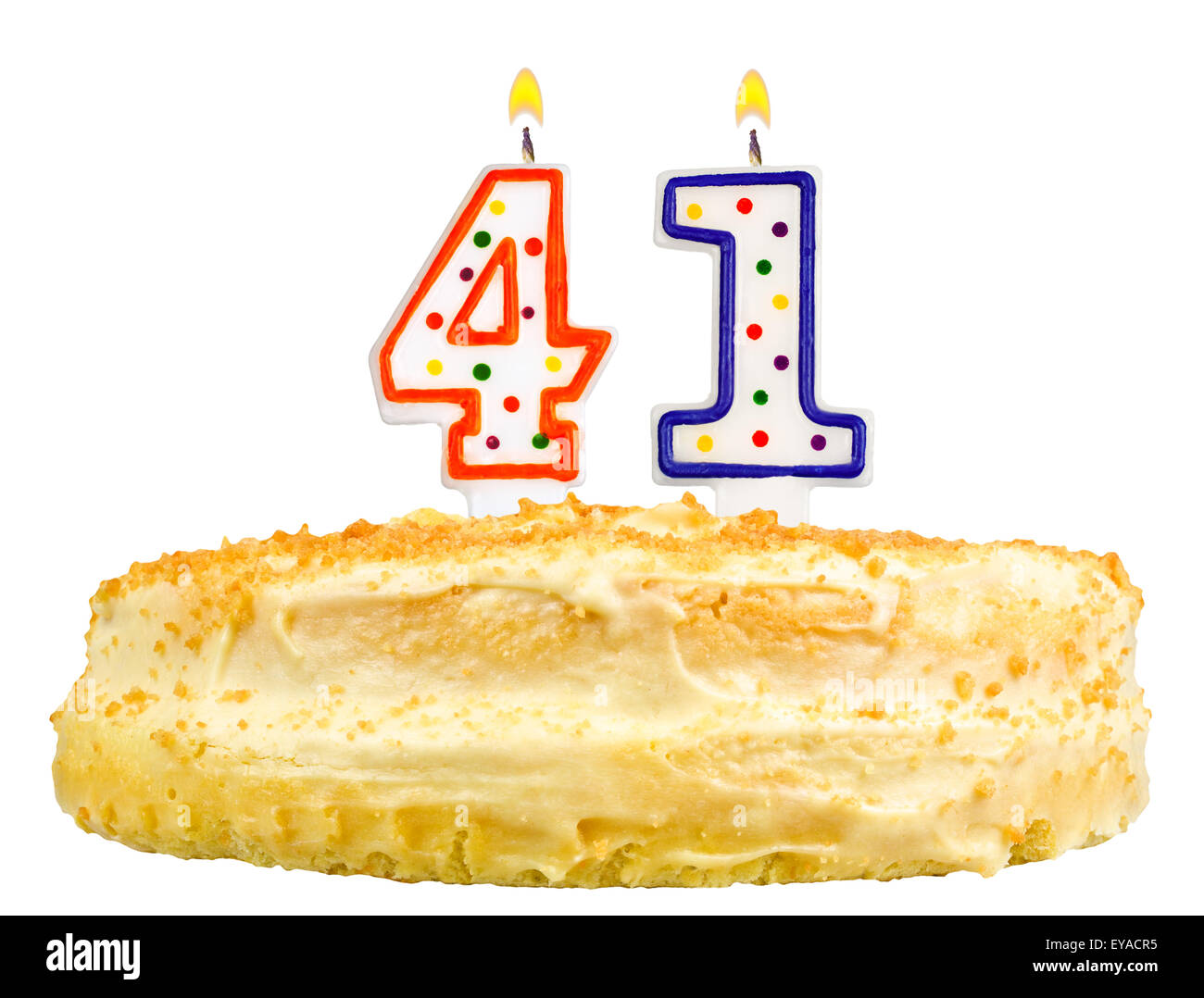 birthday cake with candles number forty one isolated on white ...