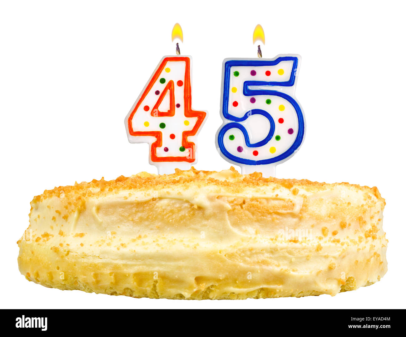birthday cake with candles number forty five isolated on white ...