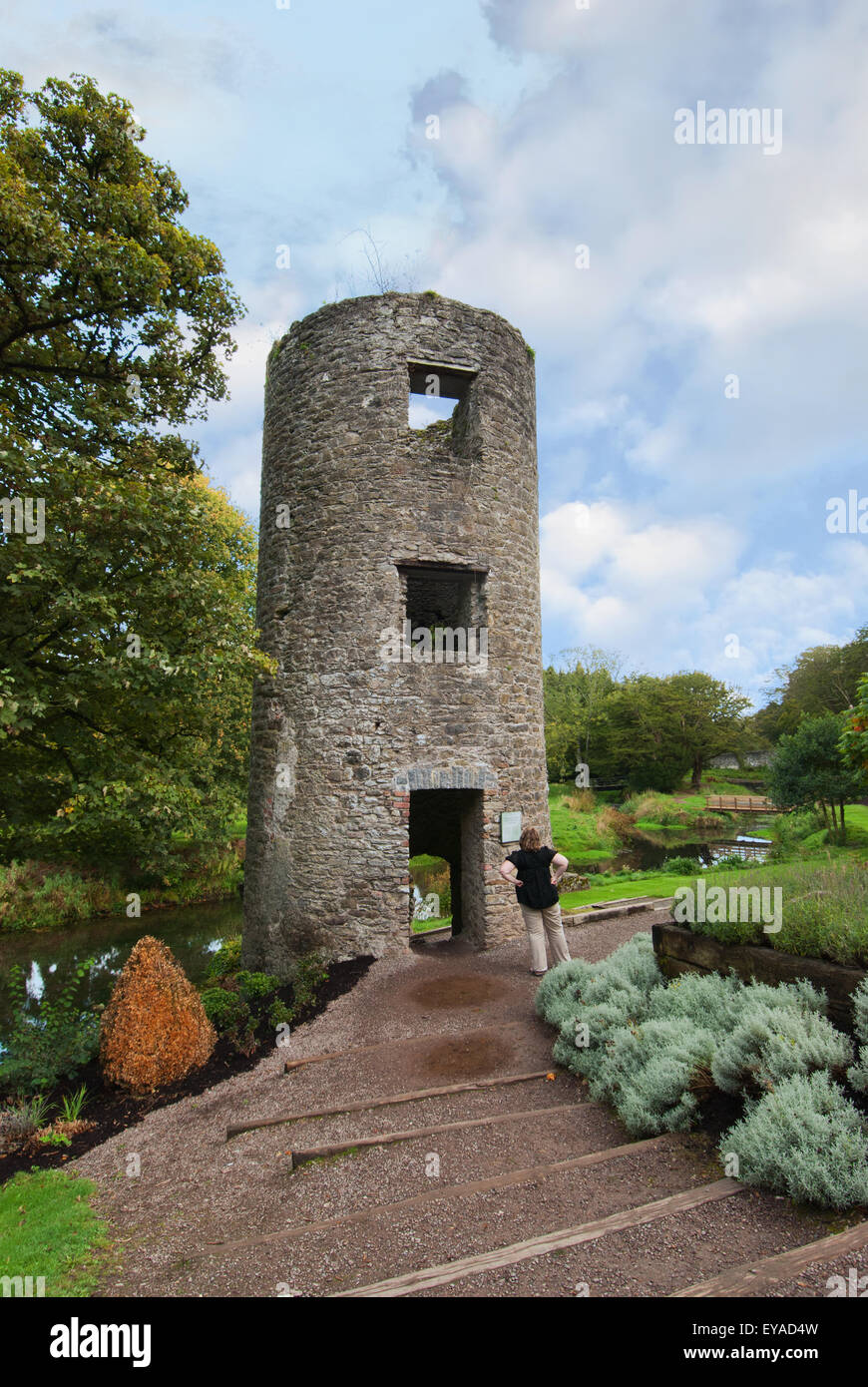 Tourist Looking At Round Tower; Blarney, County Cork, Ireland Stock ...