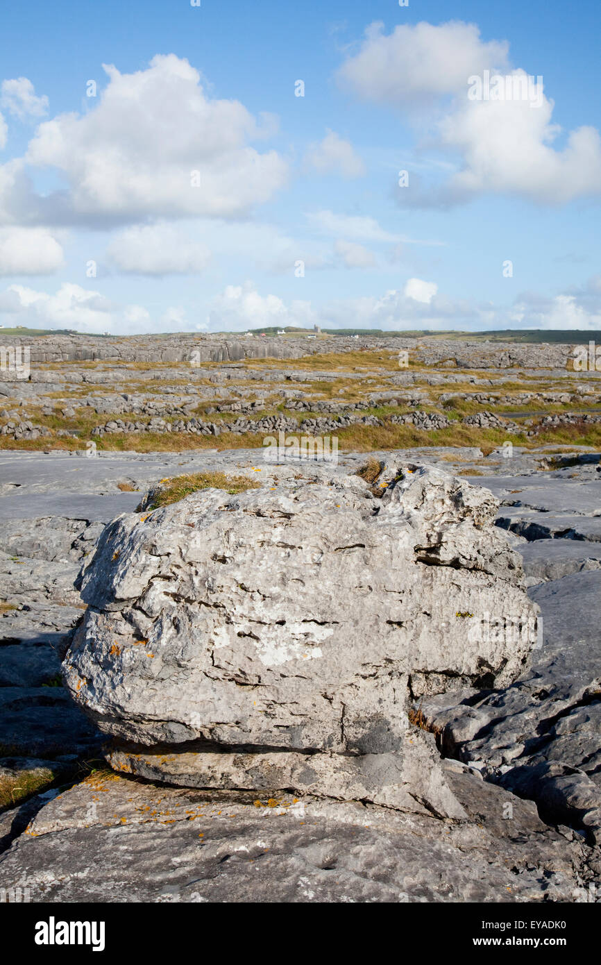 Boulders On A Rock Slab And Landscape Of The Burren; County Clare ...