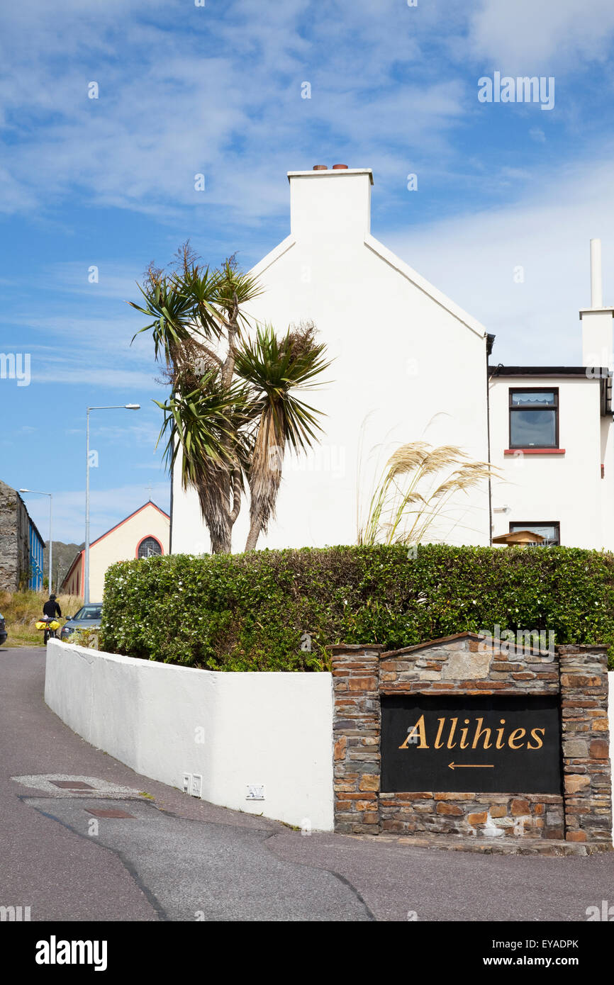 A Sign On A Stone Wall For The Village Of Allihies; Allihies, County ...