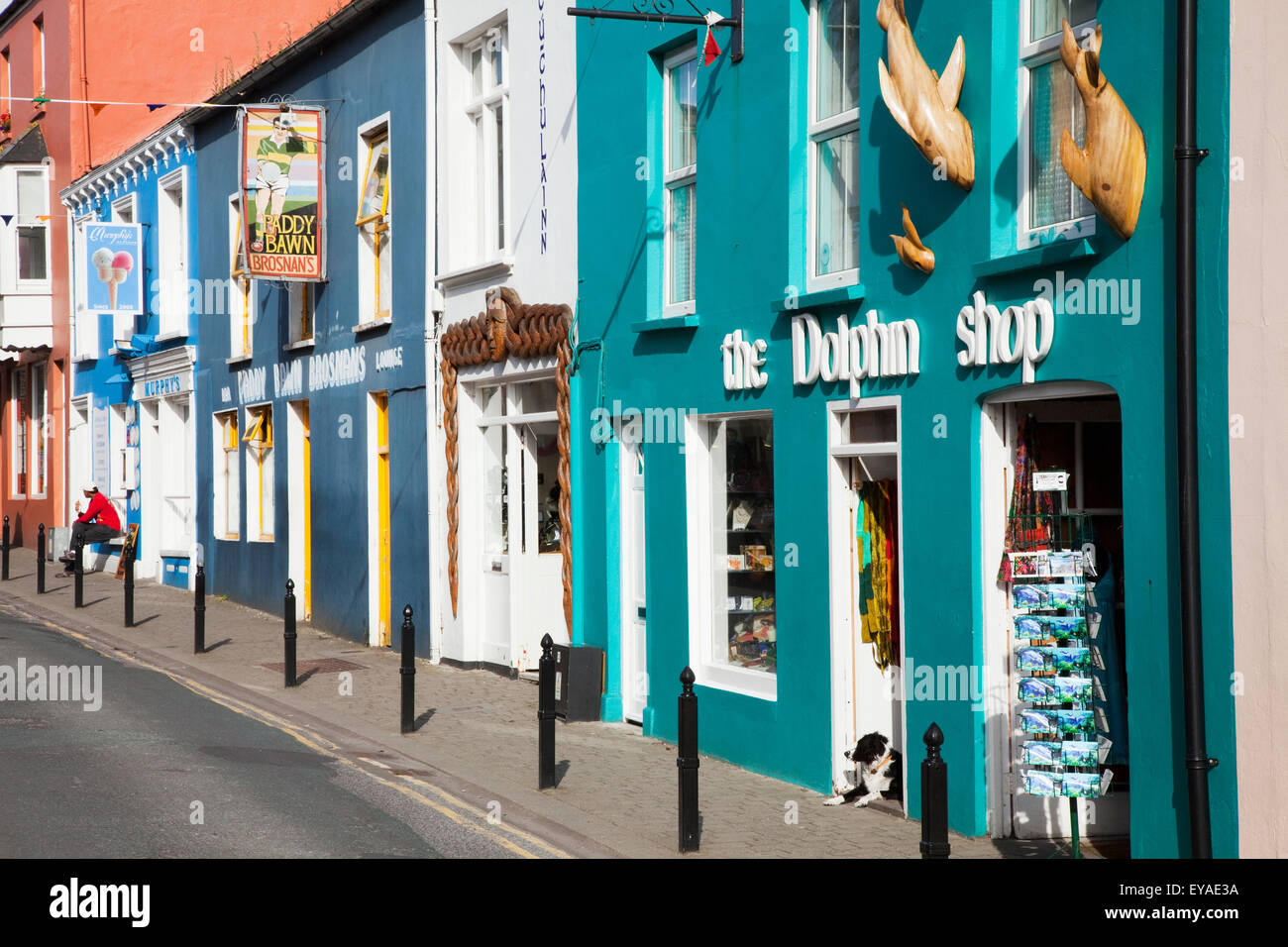 Colourful Buildings Along A Street; County Kerry, Ireland Stock Photo ...