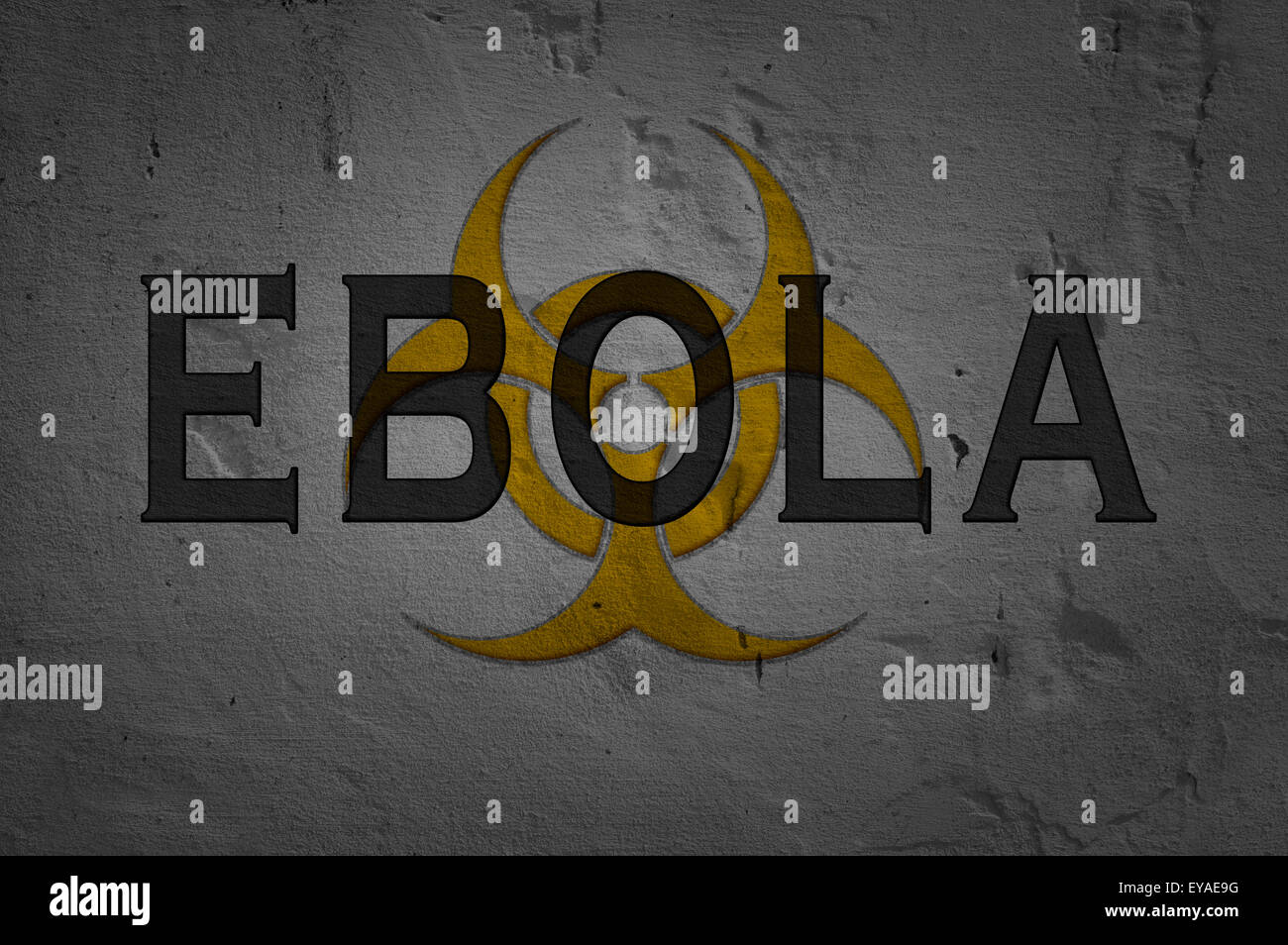 Word Ebola isolated on dark background with Biohazard sign Stock Photo ...