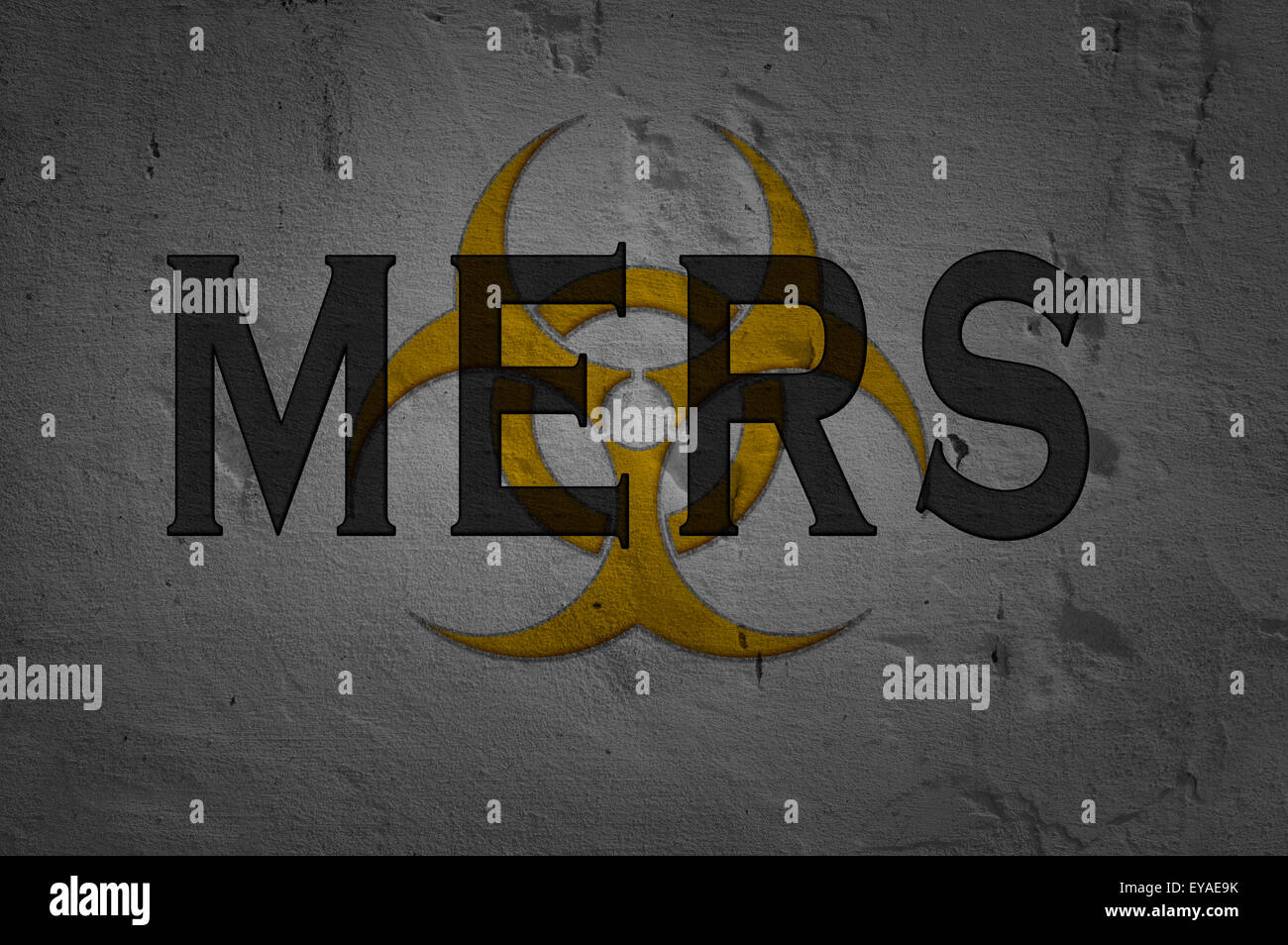 Word Mers isolated on dark background with biohazard sign Stock Photo ...