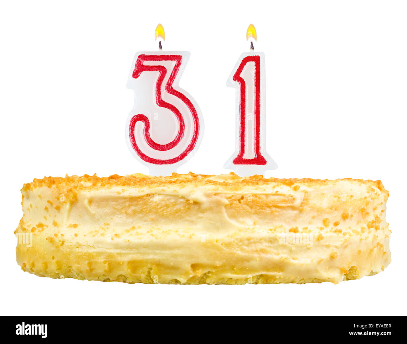 birthday cake with candles number thirty one isolated on white ...