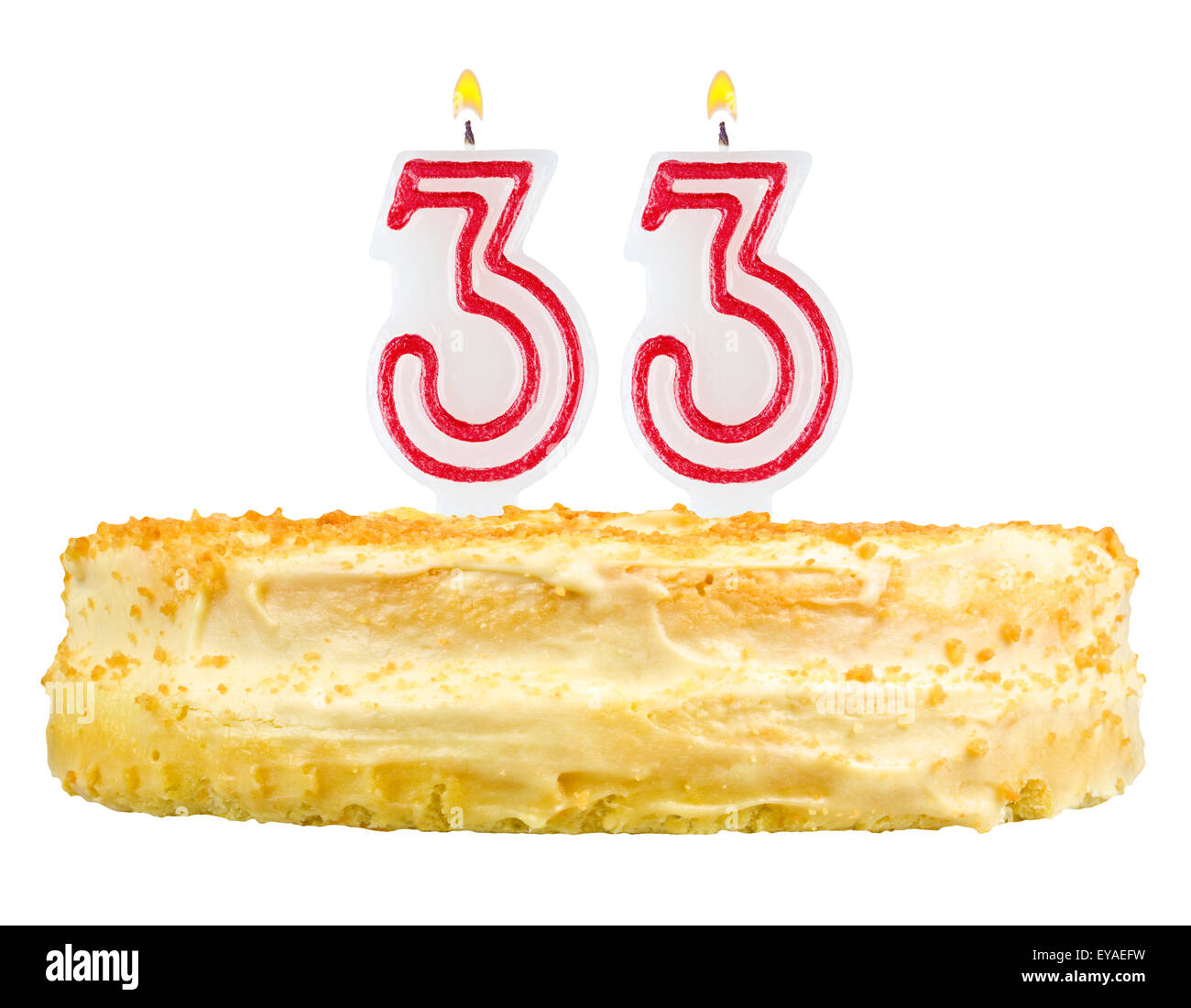 birthday cake with candles number thirty three isolated on white ...