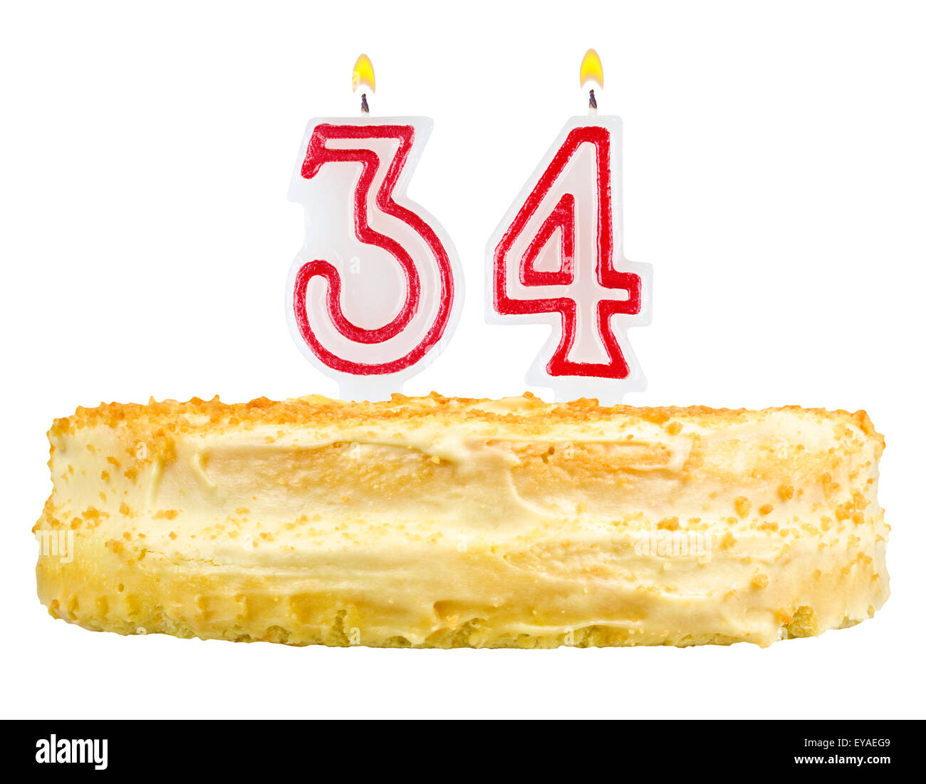 birthday cake with candles number thirty four isolated on white ...
