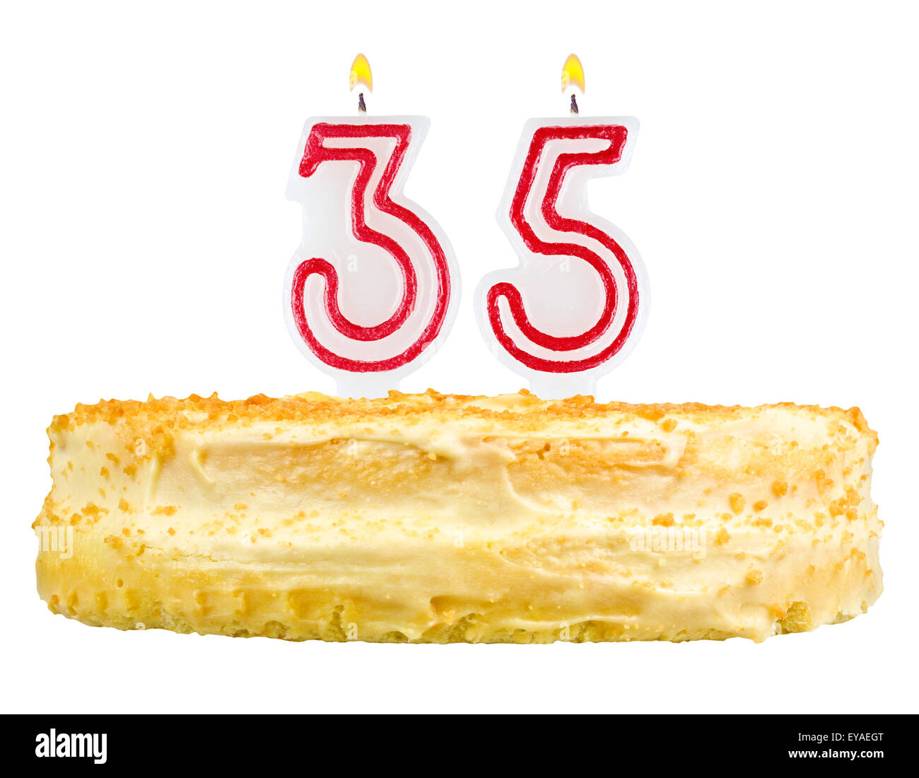birthday cake with candles number thirty five isolated on white ...