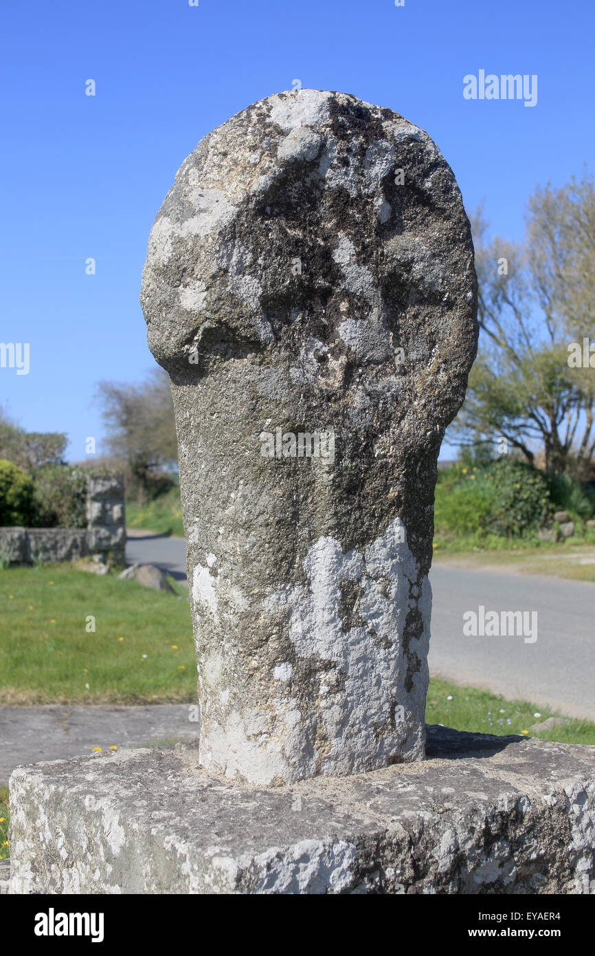 An ancient roadside Cross carved in the local granite at Crows-an-Wra ...