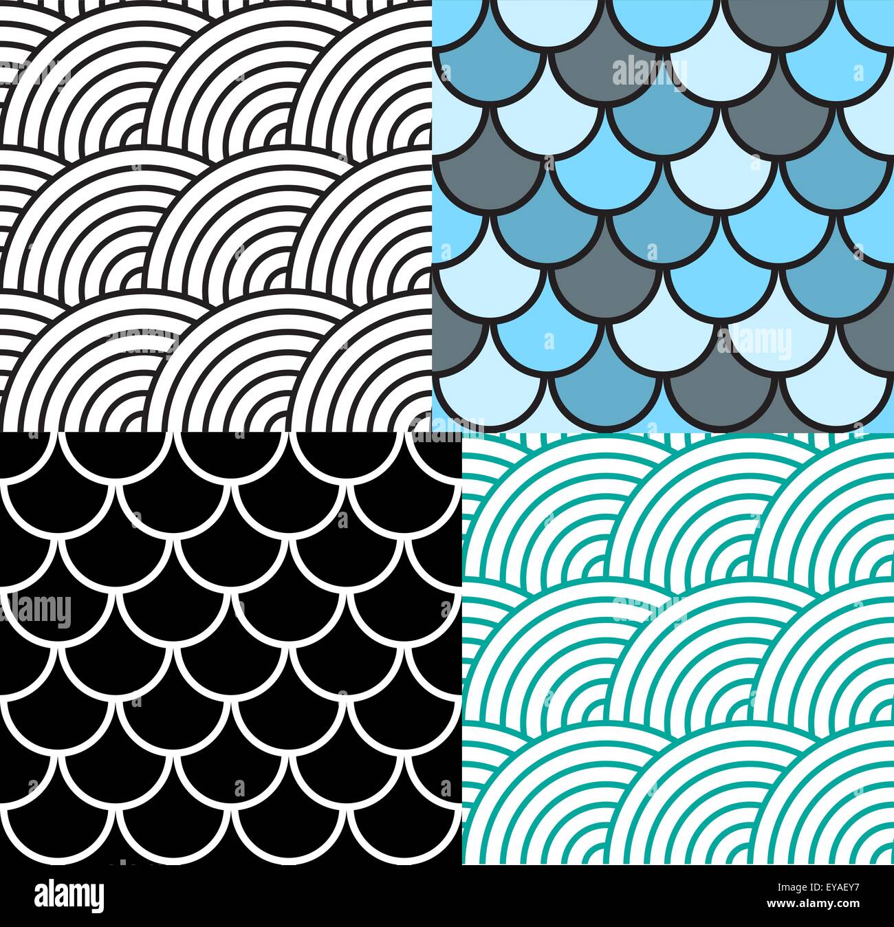 Seamless Fish Scale Pattern Set Vector Illustration Stock Vector Image ...