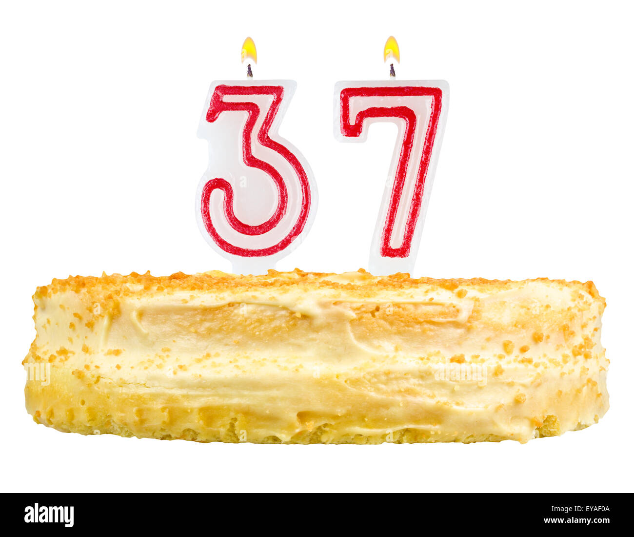 birthday cake with candles number thirty seven isolated on white ...