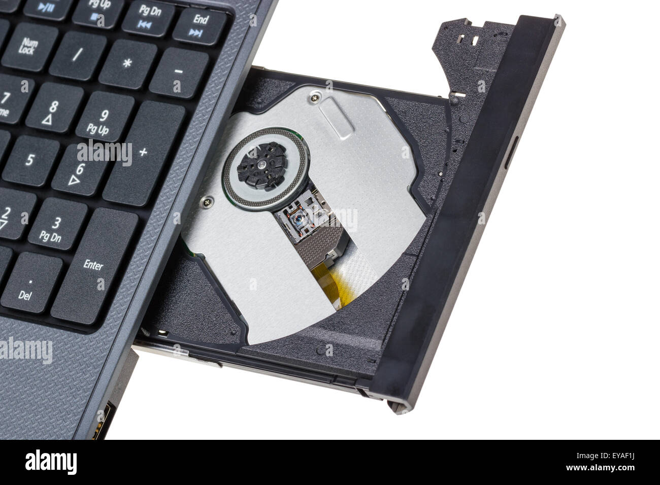 Electronic collection - Laptop with open DVD tray isolated on a white ...