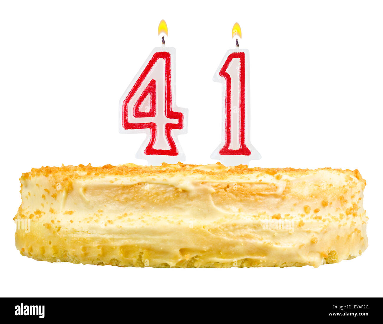 birthday cake with candles number forty one isolated on white ...