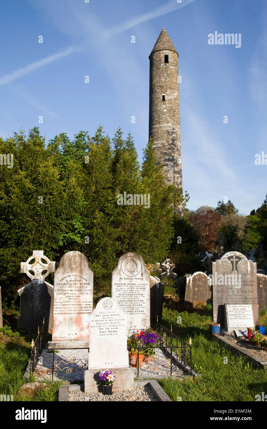 Round tower and cemetery;Glendalough county wicklow ireland Stock Photo ...