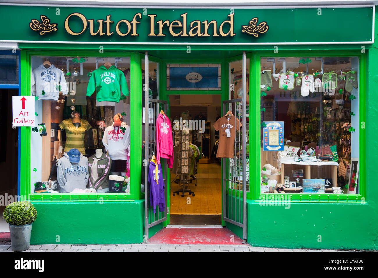 Green store front selling souvenirs;Galway city county galway ireland ...