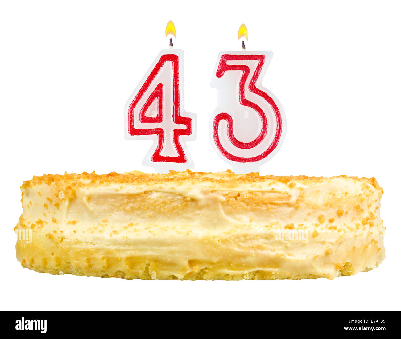 birthday cake with candles number forty three isolated on white ...