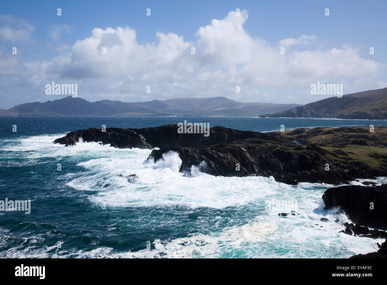 Waves crashing into the shore at garnish harbour;County cork ireland ...