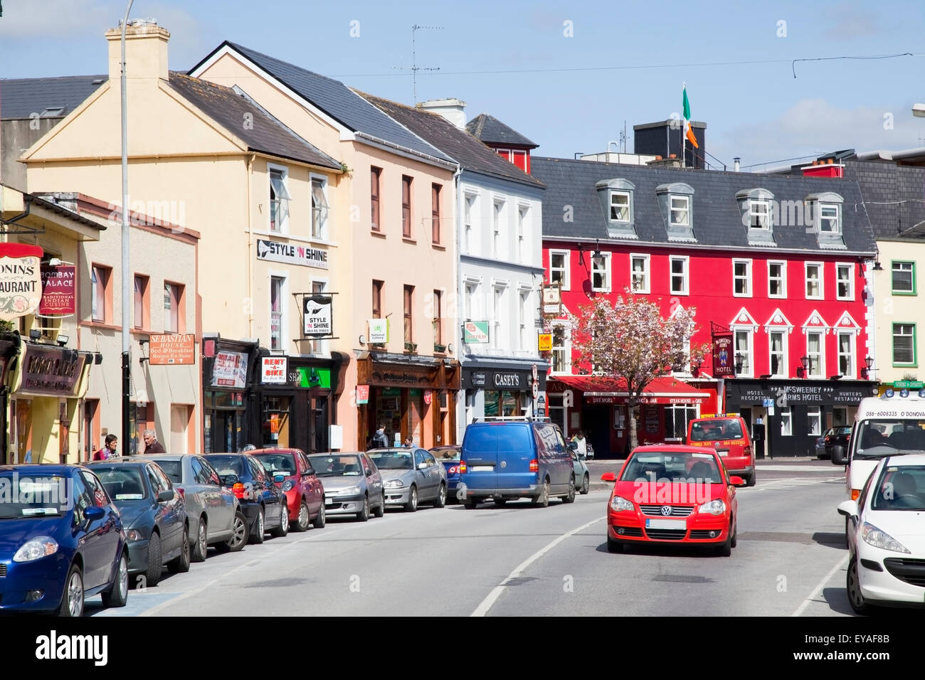 Colourful buildings and a busy street;Killarney county kerry ireland ...