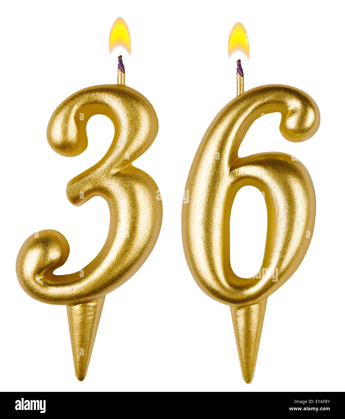 Birthday candles number thirty six isolated on white background Stock ...