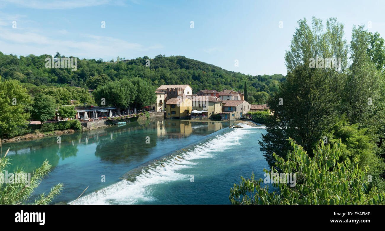 BORGHETTO, ITALY - JULY 11: Stitched panorama of village of Borghetto ...