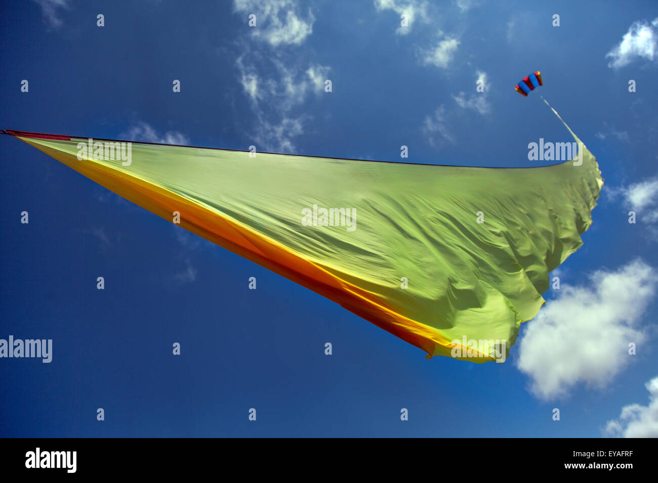 Lytham, Lancashire, UK Kites trailing material at the St Annes Kite ...