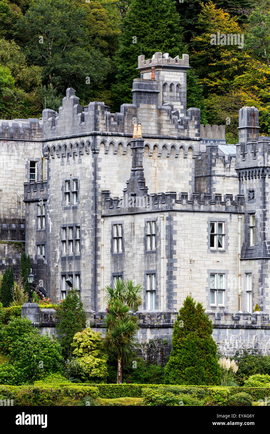 Close up of stone castle and gardens; County Galway, Ireland Stock ...
