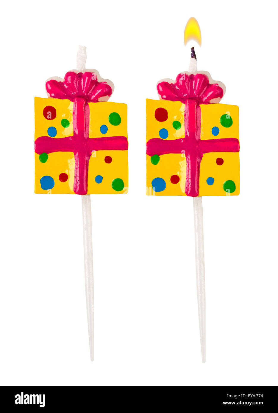 Birthday burning candle gift set isolated on white background Stock ...