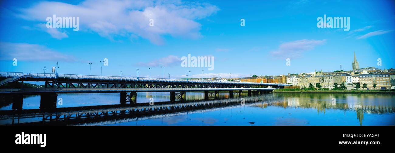 Craigavon Bridge, River Foyle, Co Derry, Ireland; Double-Decker Road ...