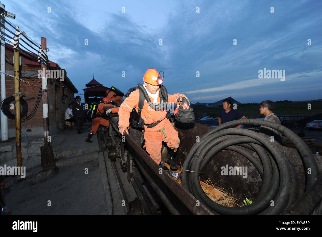 Hegang, China's Heilongjiang Province. 25th July, 2015. Rescuers work ...