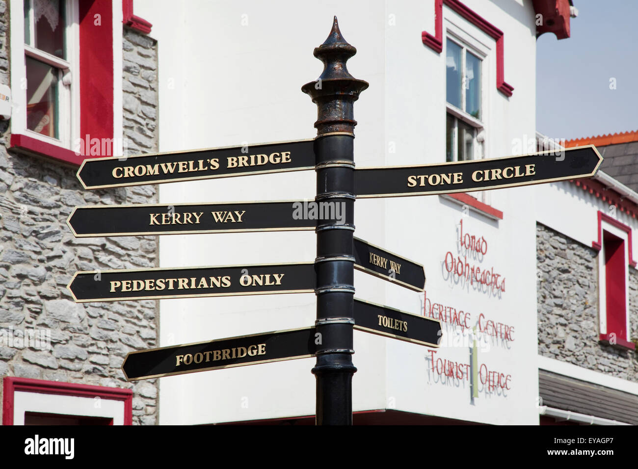 Sign post with signs for various destinations in town; Kenmare, County ...
