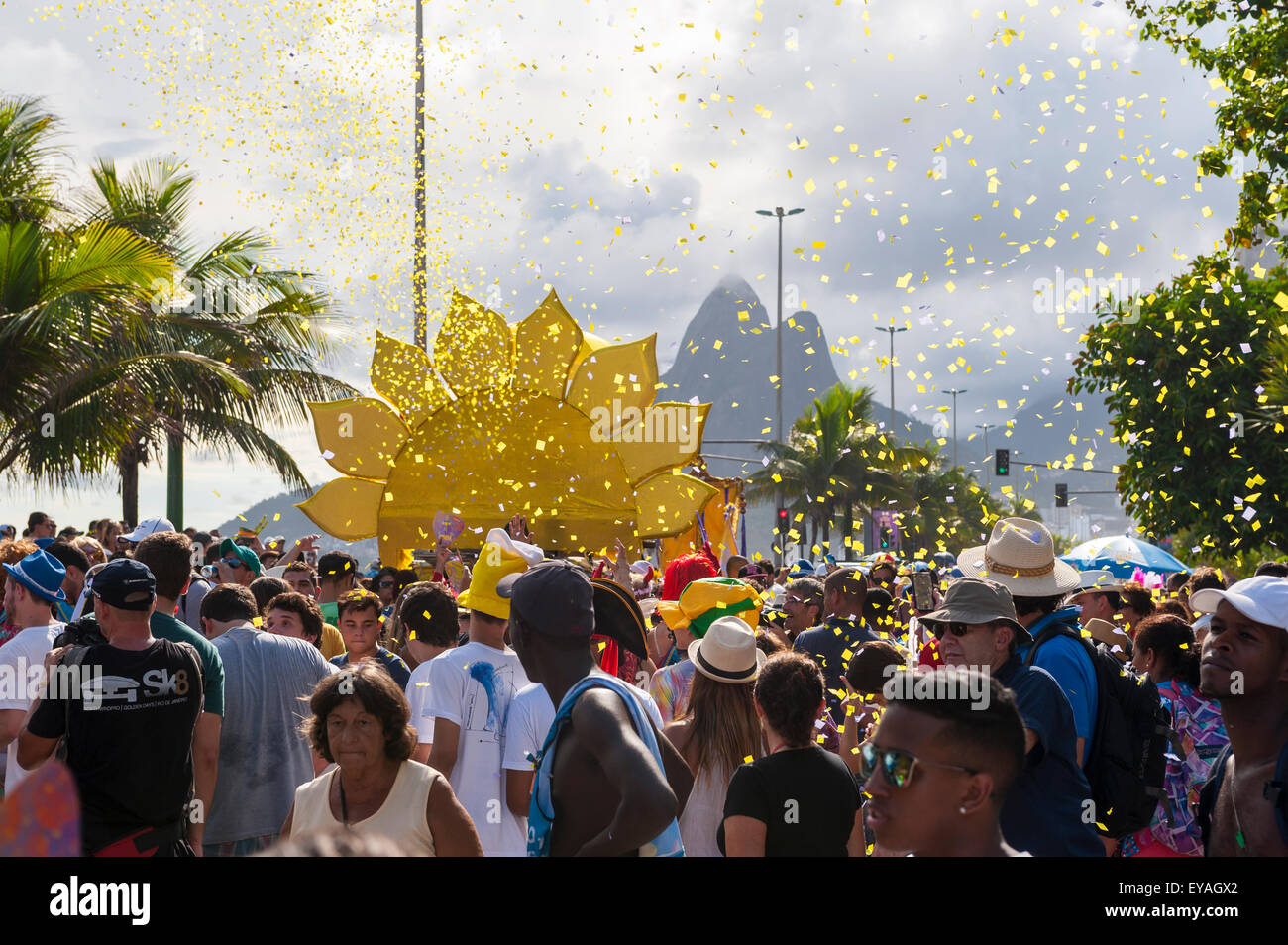 RIO DE JANEIRO, BRAZIL - FEBRUARY 07, 2015: Confetti flutters above ...