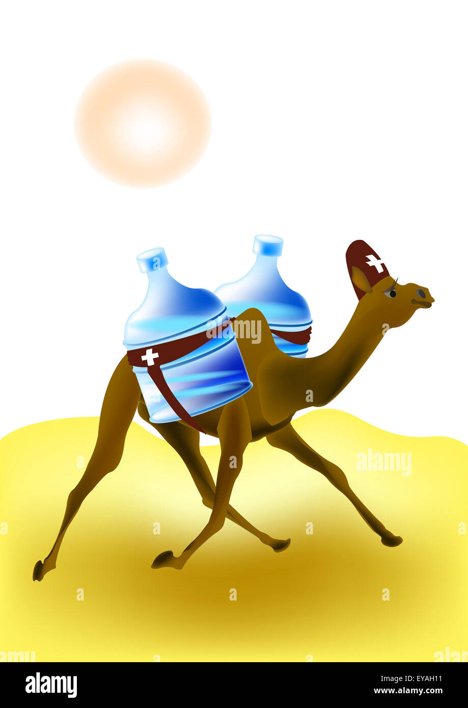 Camel-rescuer with gallons of water Stock Photo - Alamy