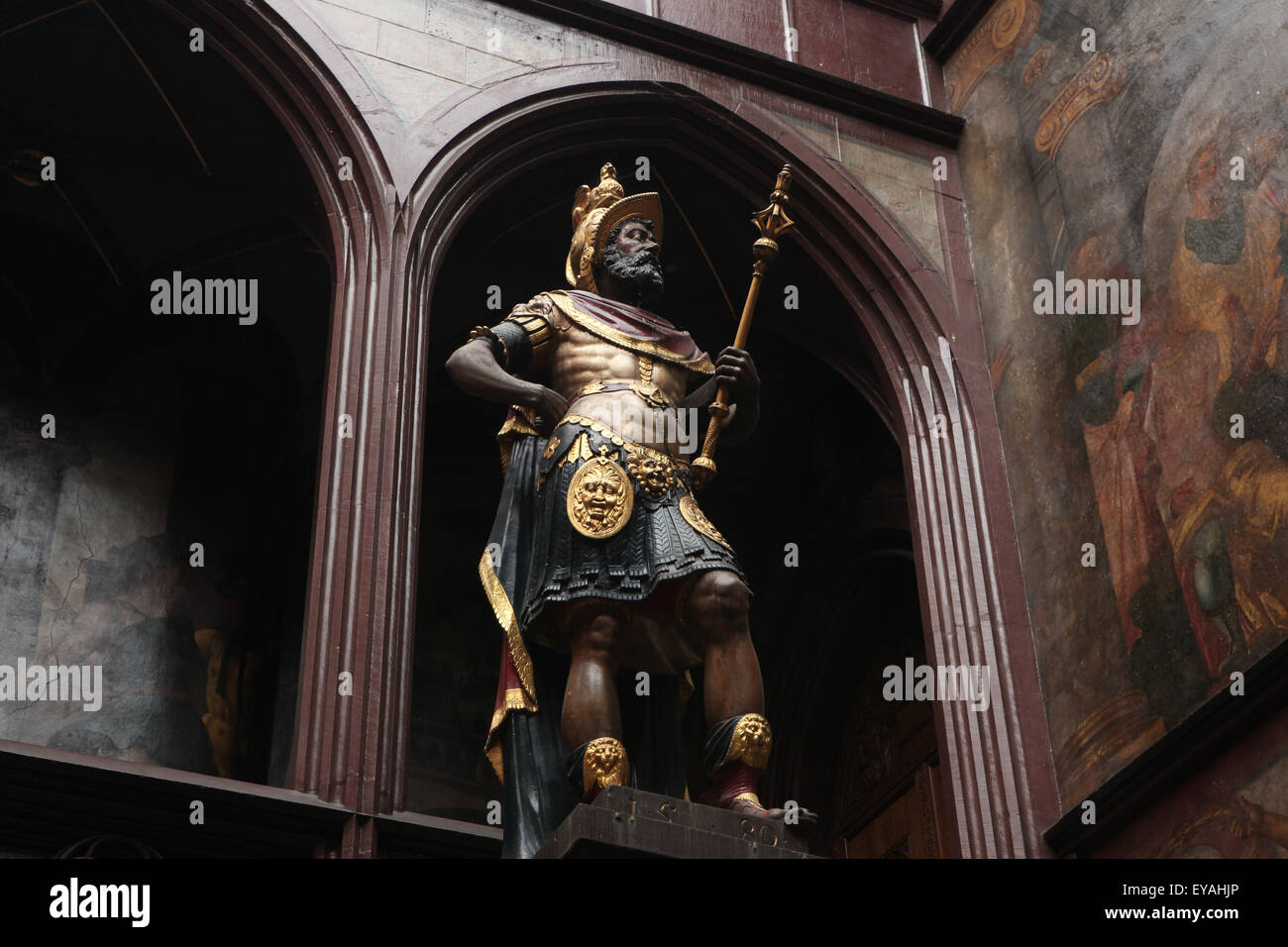 Coloured statue of Roman consul Lucius Munatius Plancus in the atrium ...