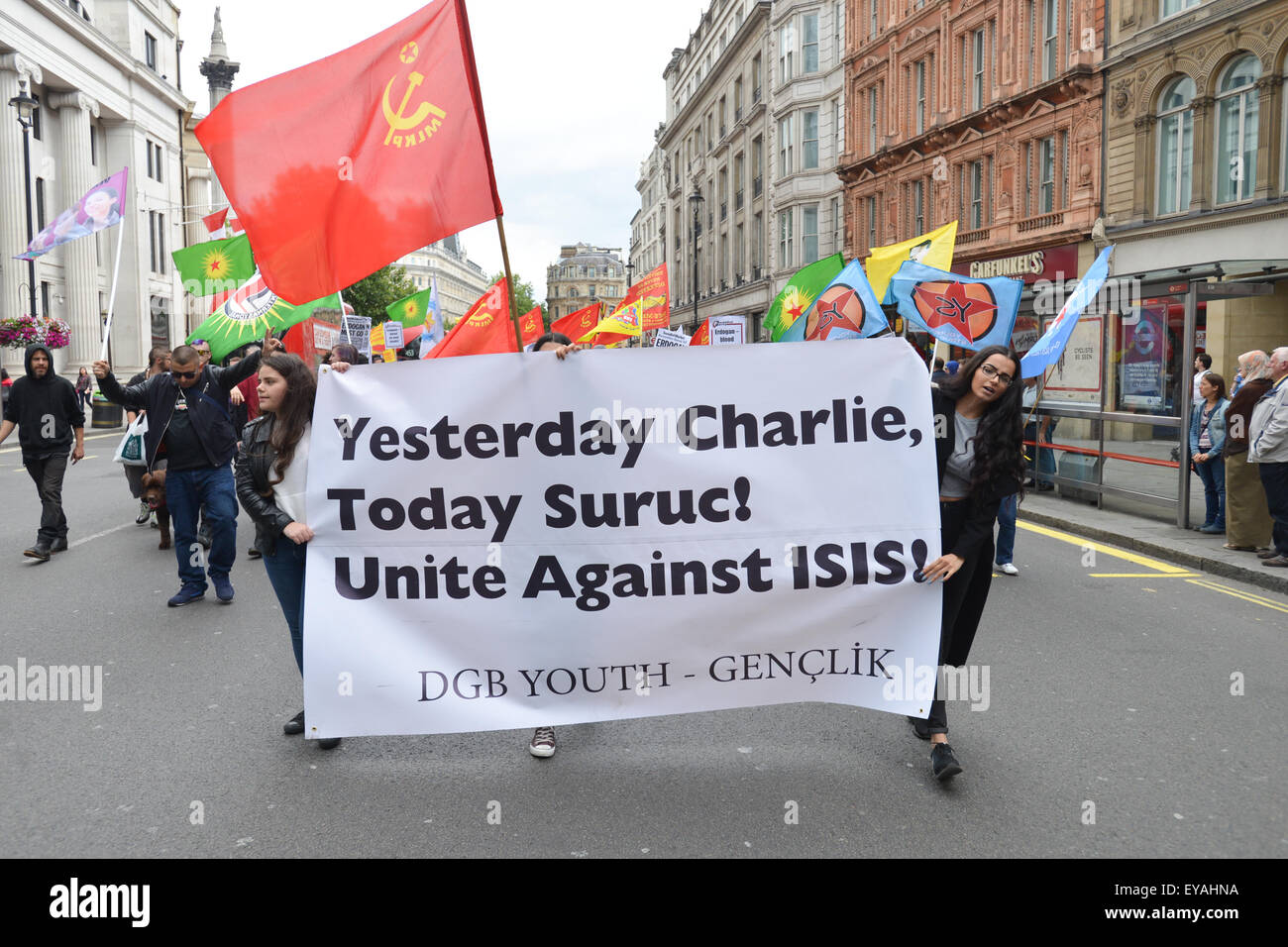 Central London, UK. 25th July 2015. An anti ISIS, Suruc massacre ...