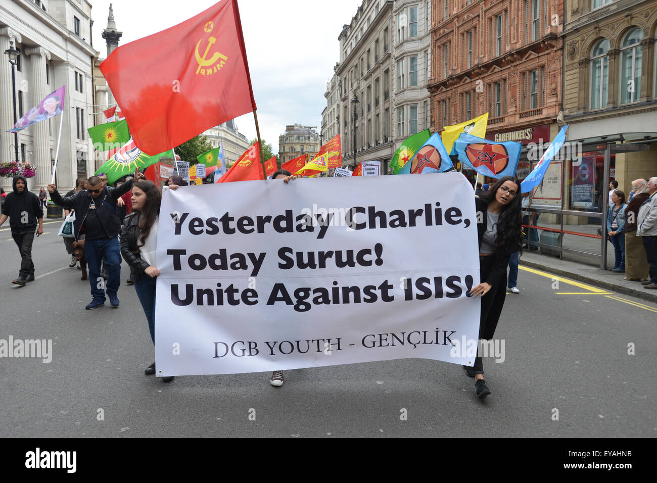 Central London, UK. 25th July 2015. An anti ISIS, Suruc massacre ...