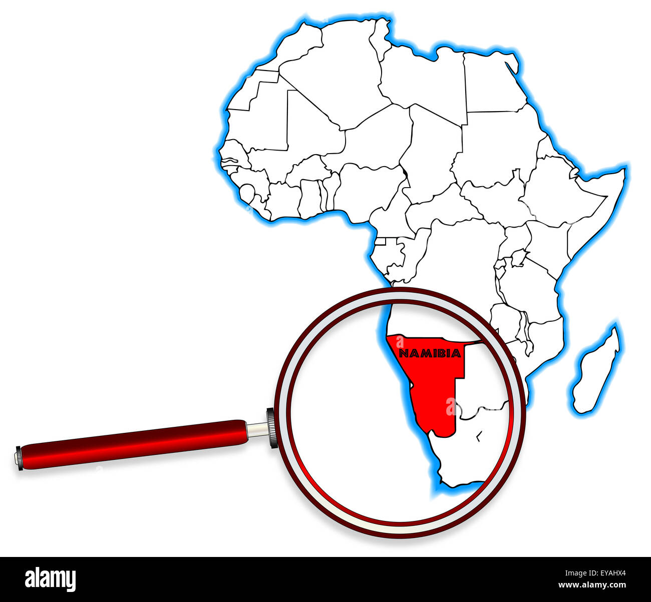 Namibia outline inset into a map of Africa over a white background ...