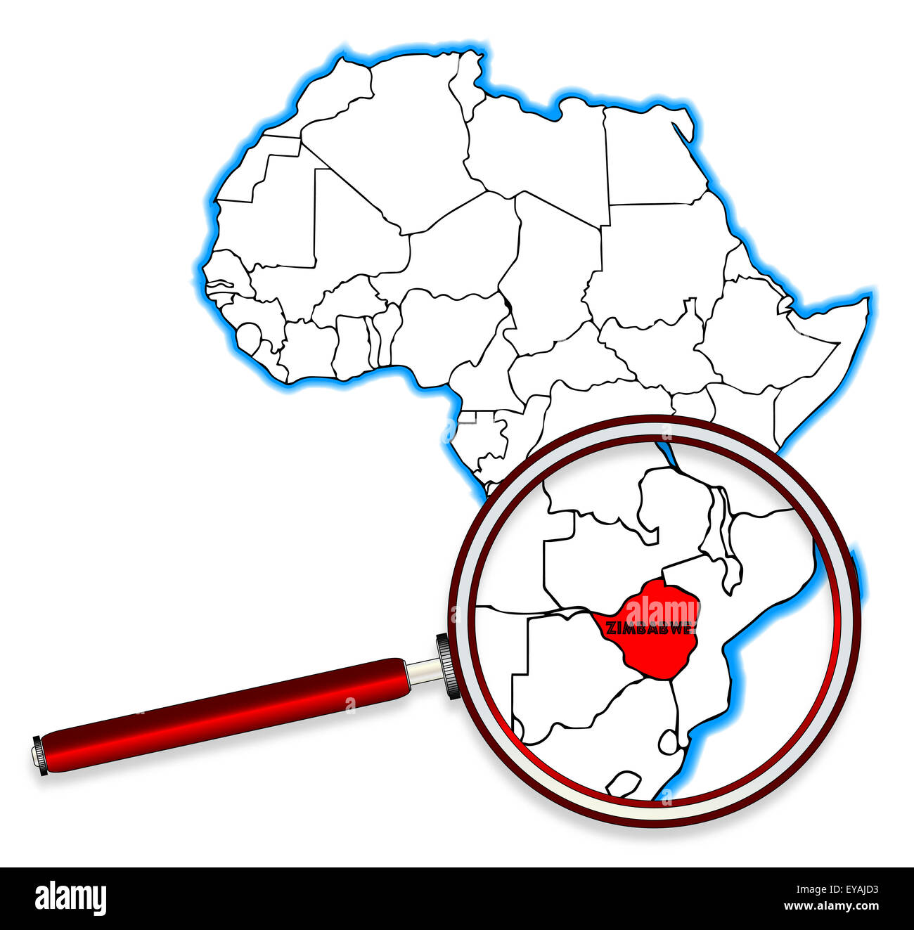 Zimbabwe outline inset into a map of Africa over a white background Stock Photo - Alamy