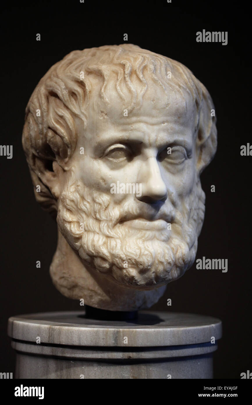 Greek philosopher Aristotle. Roman marble copy after a Greek original ...