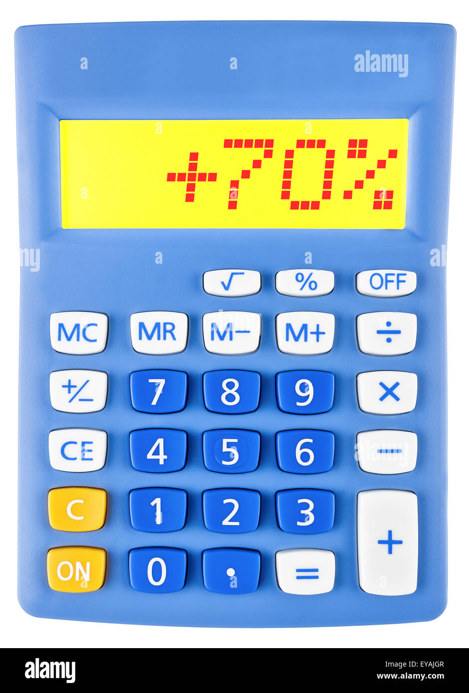 Calculator with 70 on display on white background Stock Photo - Alamy