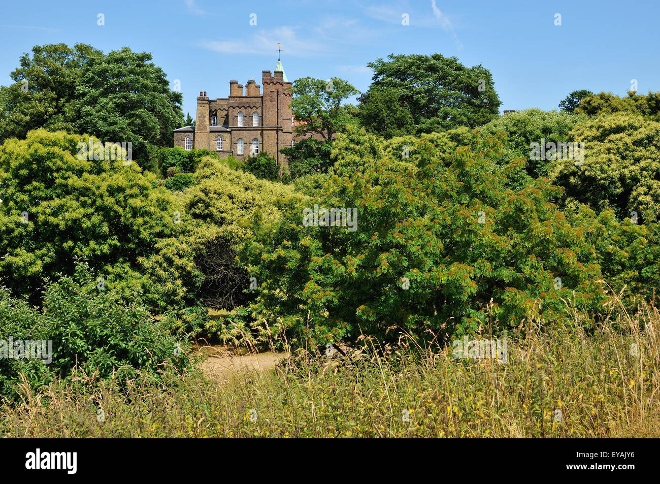 Vanbrugh Castle viewed from Greenwich Park London, in summertime Stock ...