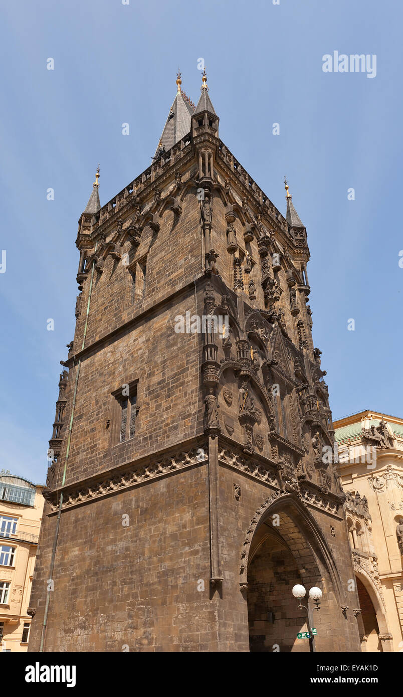 Powder Tower (circa XV c.) in old city center of Prague. World Heritage ...
