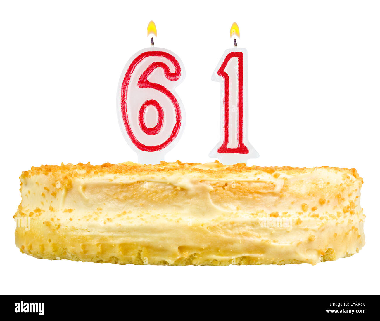 birthday cake with candles number sixty one isolated on white ...