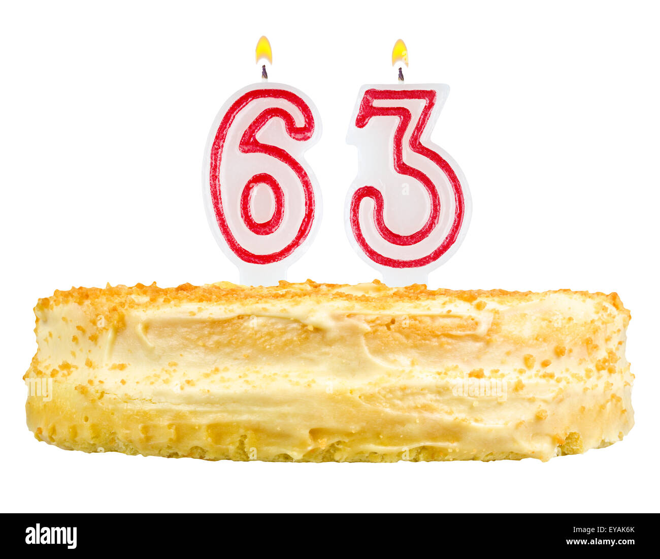 birthday cake with candles number sixty three isolated on white ...