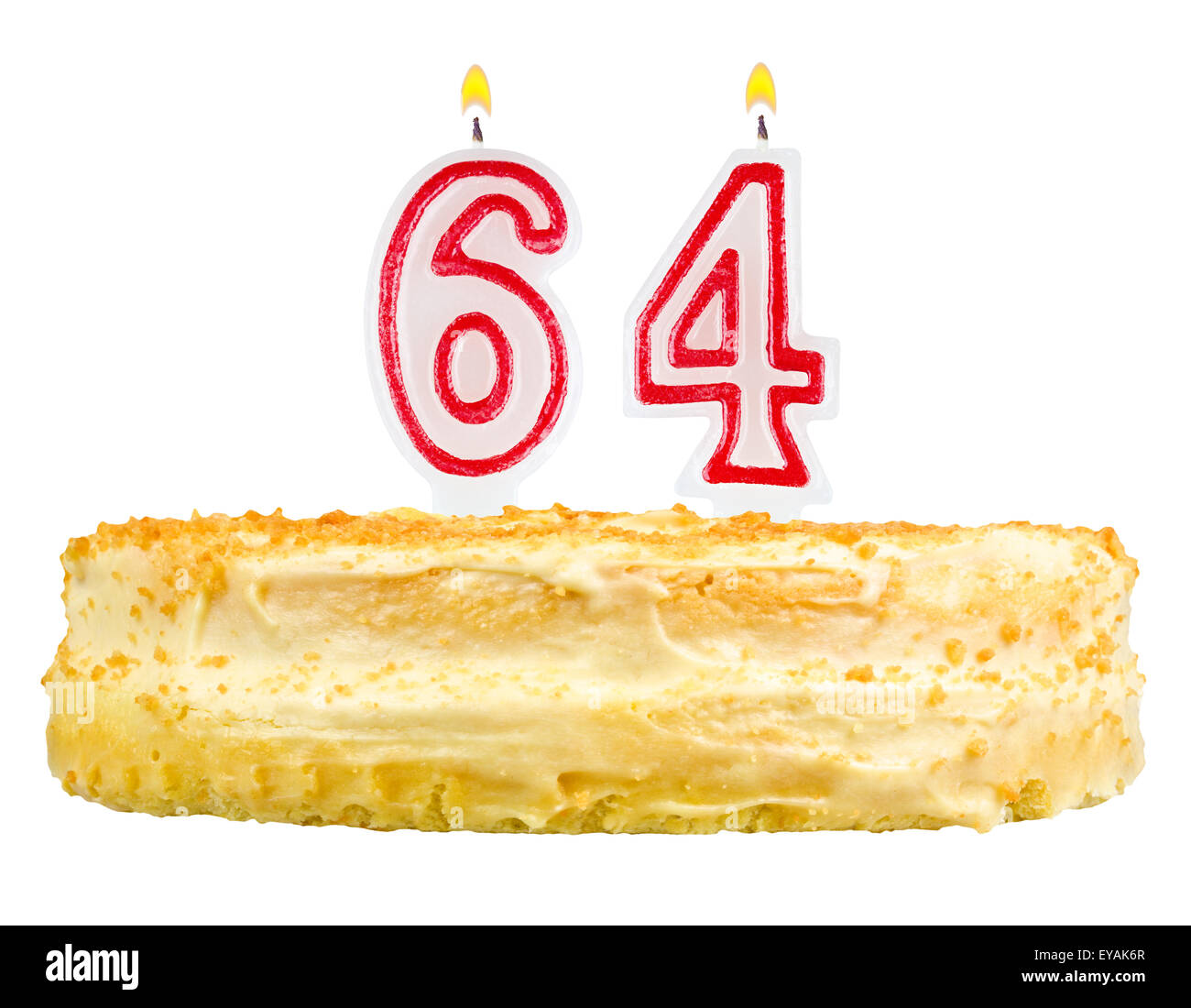 birthday cake with candles number sixty four isolated on white ...