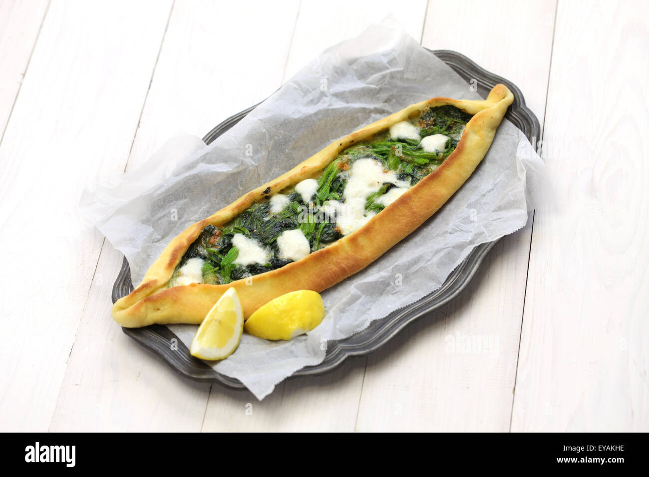 homemade spinach pide, traditional turkish pizza Stock Photo - Alamy