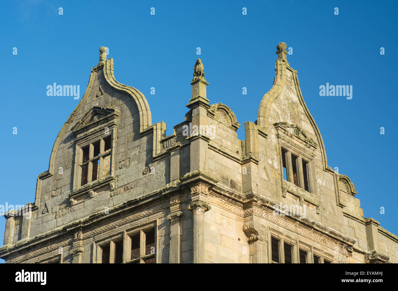shaped gables of Moreton Corbet Castle Stock Photo - Alamy