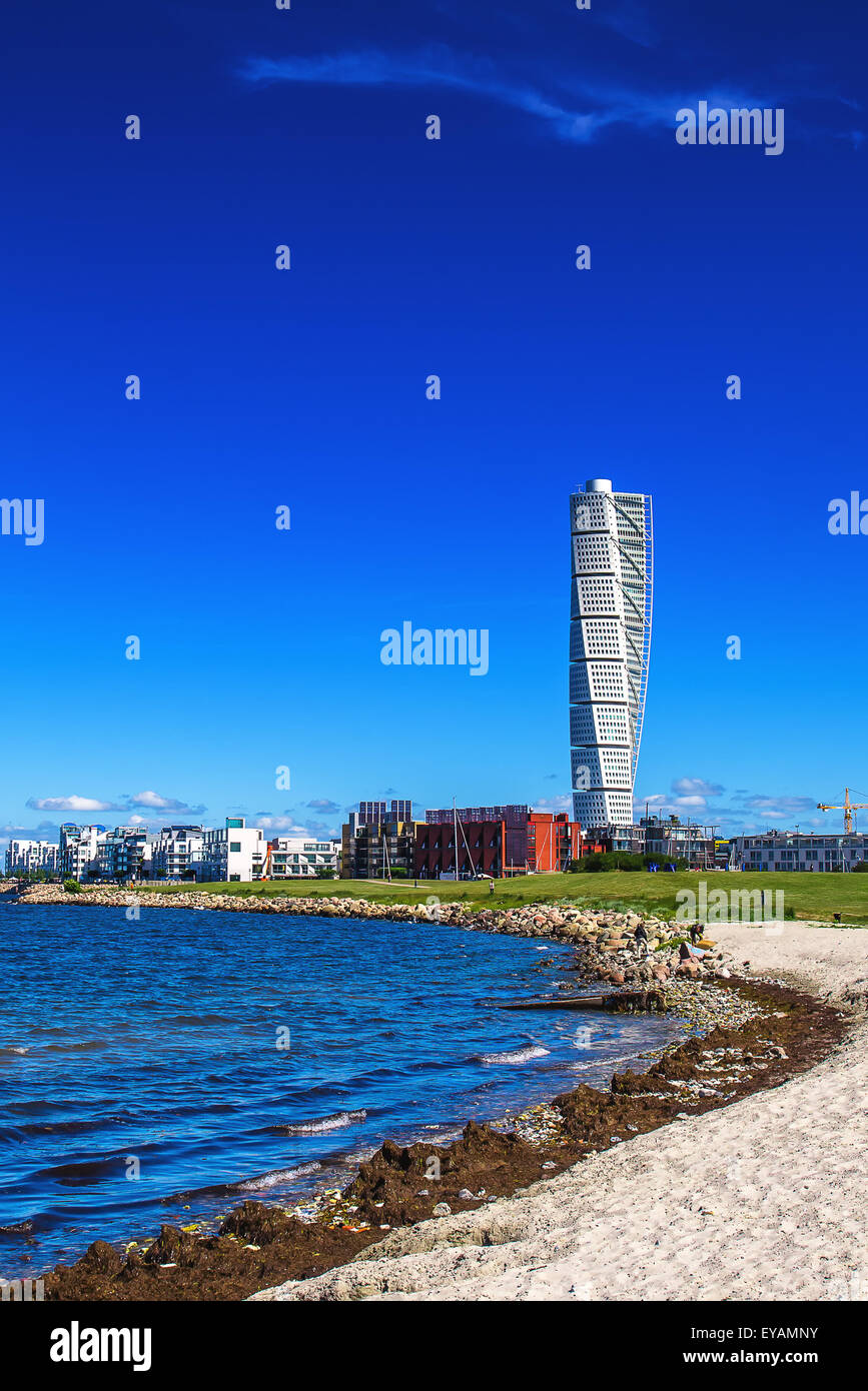 MALMO, SWEDEN - JUNE 26, 2015: Malmo West Harbor Oresund Area Cityscape ...