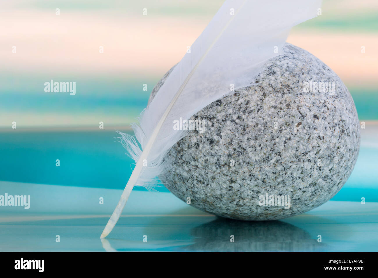 White feather resting on a rock Stock Photo - Alamy