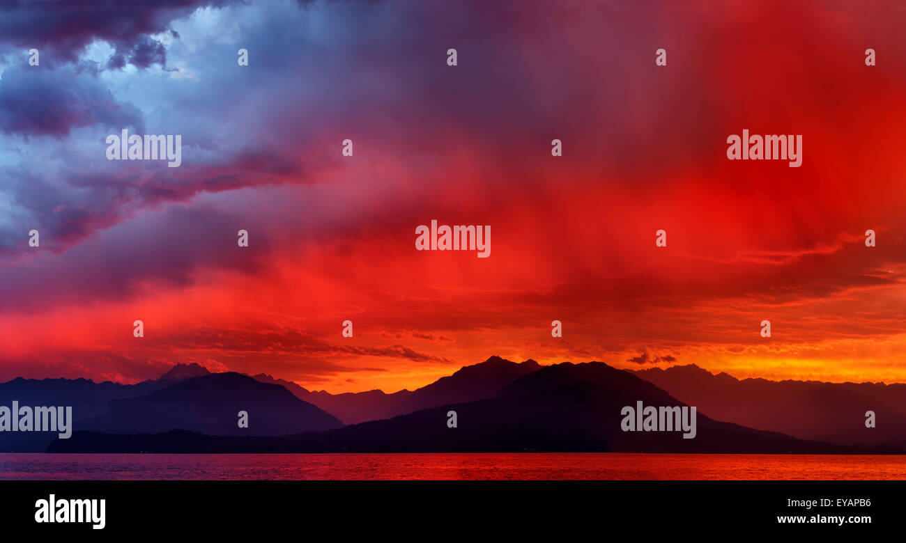 Stormy sunset over Hood Canal and the Olympic Mountains taken from ...