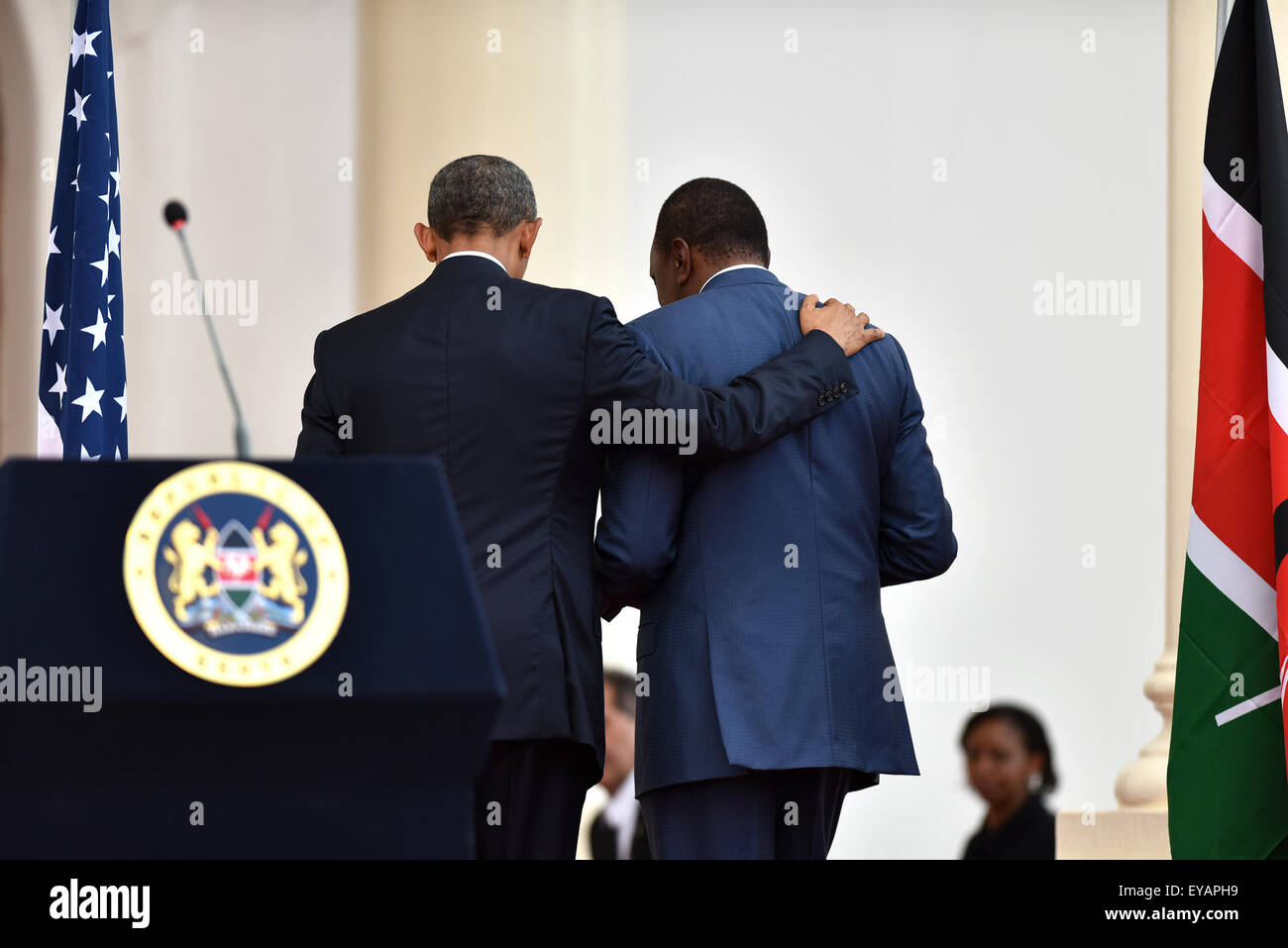 Nairobi, Kenya. 25th July, 2015. U.S. President Barack Obama (L) and ...